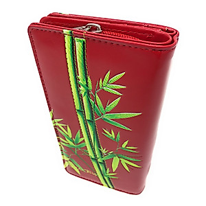 Shag Wear Playful Pandas on Bamboo Large Wallet for Women and Teen Girls Vegan Faux Leather 7" Red