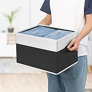 DIMJ Closet Storage Bins, Fabric Baskets for Shelves with Handles,Closet Shelf Organizer Bins for Organization, Storage Box Cubes for Closet, Wardrobe, Shelf, 3 Pack, Black and White