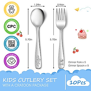 AUOIKK 10-Piece Toddler Flatware, Kids Utensils Stainless Steel Cutlery Set, Children Safe Spoons and Forks with Ergonomic Handle, Easy to use and Dishwasher Safe (Crocodile and Bear)