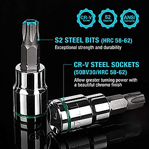 DURATECH Allen Bit Socket Set, 3/8'' Drive Torx, 21-Piece, Premium CR-V Socket and S2 Bits, Metric&SAE