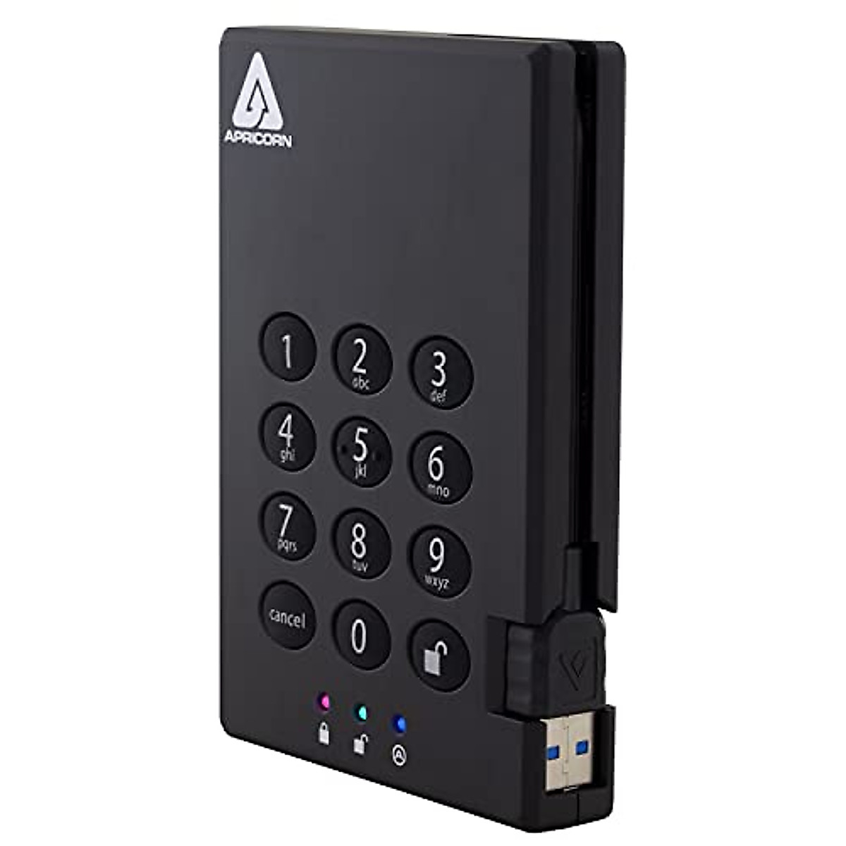 Apricorn 2TB Aegis Padlock USB 3.0 256-Bit AES XTS Hardware Encrypted Portable External Hard Drive (A25-3PL256-2000)
