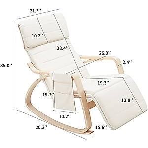 UPHYB Rocking Chair, Rocking Armchair with Fabric Padded Seat,Wooden Based, Adjustable Footrest for Living Room, Bedroom, Balcony, Nursery Room (Beige)