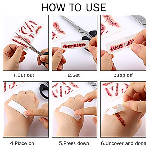 Halloween Temporary Face Tattoo Sticker 3D Zombie Scar Fake Bloody Wound for Cosplay Party Masquerade Prank Prop Decorations, Waterproof Sweatproof Makeup for Women Man kids