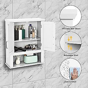 VINGLI Bathroom Wall Cabinet 21"x8.5"x25" Modern White Medicine Cabinet Organizer Over The Toilet Storage with 2 Doors 1 Adjustable Shelf Home Furniture