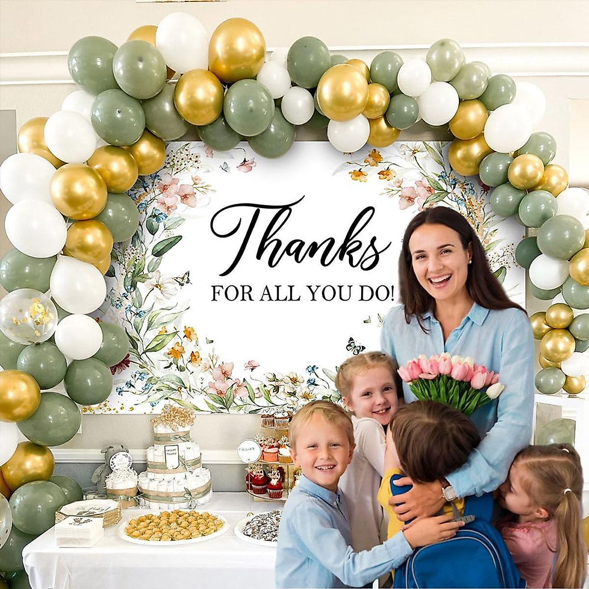 Avezano Thanks for All You Do Backdrop Wildflower Thank You Party Decorations Thank You Father Staff Teachers Professors Doctors Banner 70.8 x 43.3 Inch