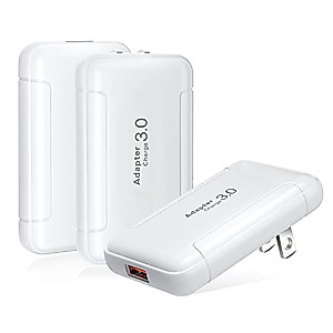 Flat USB Wall Charger, Costyle 3 Pack 18W Quick Fast Charge 3.0 Slim USB Wall Plug Adapter Fast Charging Block with Foldable Plug Compatible for iPhone 11 XR 8 Plus, Samsung Galaxy S10 S9 (White)