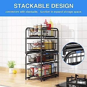 AIYAKA under sink storage 2 Tier Stackable Sliding Basket Organizer Drawer For Kitchen And Bathroom/Cabinet Drawers,2-piece,black