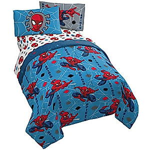 Jay Franco Marvel Spiderman Spidey Faces 4 Piece Twin Bed Set - Includes Reversible Comforter & Sheet Set Bedding - Super Soft Fade Resistant Microfiber - (Official Marvel Product)