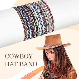 RUMIA 12 PCS Boho Hat Bands for Women Cowboy Stretchable Hat Bands Western Hat Belts for Boho Women Men Cowgirl Hats Accessories Adjustable Fedora Hat Decoration Suitable for 56-65cm