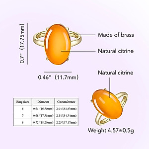 Jupiter Oval Natural Citrine Ring - 14k Gold Plated Oval Genuine Gemstone Women Ring, Natural Birthstone Oval Ring Jewelry Gifts for Valentine's Day, Mother's Day, Birthday Jewelry Gifts