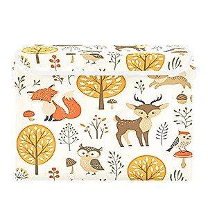 Storage Bins with Lids Foldable Storage Baskets Storage Cubes Collapsible Closet Organizer Containers with Cover Forest Animals for Home Office Organizer Closet, Shelves, Toy, Nursery