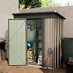 UDPATIO Outdoor Storage Shed with 2 Shelves 5x3 FT, Metal Outside Sheds & Outdoor Storage Galvanized Steel for Backyard, Patio, Lawn, Garden Shed with Lockable Door for Bike and Tools, Brown