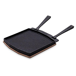 Ooni Dual-Sided Grizzler Plate - Reversible Cast Iron Pan - Cast Iron Skillet with Removable Handle - Cast Iron Griddle - Pre-Seasoned Oven Safe