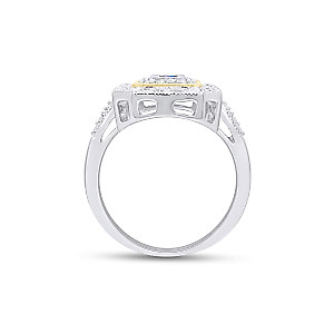 AFFY Princess Cut Simulated Blue Sapphire And White Cubic Zirconia In 14k White Gold Plated 925 Sterling Silver Two-Tone Art-Deco Style Ring Size:- 7