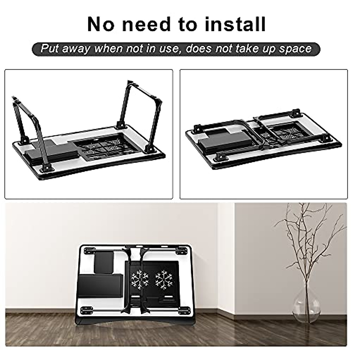 Lap Desk for Adults, Saviki Serving Laptop Bed Tray Breakfast with Folding Legs, MDF Bed Table with Cup Holder, Bed Desk Notebook Stand with Top Storage Drawer, Students Desk/Game Table (Gray)