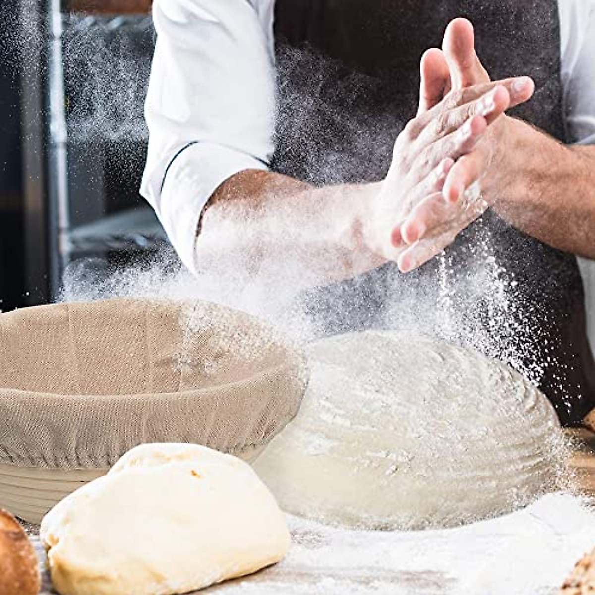 2 Pack 9 Inch Round Bread Proofing Basket for Sourdough Bread - Bread Basket Baking Bowl With Bread Lame & 5 Blades,Dough Scraper and Linen Liner Cloth Banneton Proofing Basket for Home Bakers