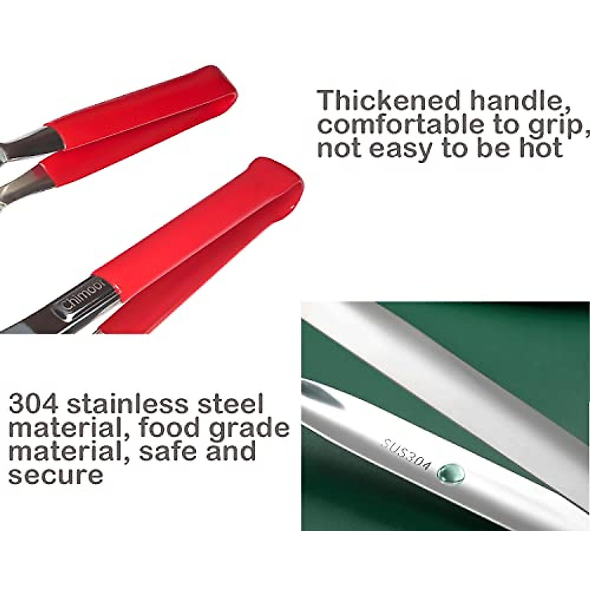 2pcs 304 Stainless Steel Kitchen Cooking Tongs Clip, Multifunctional Spatula Pliers for Steak Fish Bread Hamburger BBQ Frying Pancake Egg Pies Pizza,not Hot with Rubber Handle