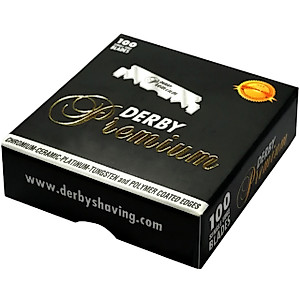 Derby Premium Single Edge Razor Blades, Razor Blades, Single Edge, Ultra Sharp, Chromium - Ceramic - Platinum - Tungsten and Polymer Coated Edges (1)