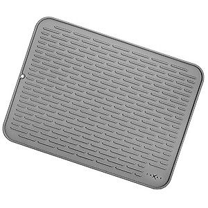 Luxet Multipurpose Premium Quality Silicone Dish Drying Mat for Kitchen, Heat Resistant, Countertop Protection, Non Slip Grip, Extra Large Trivet Size 23x17 Inches (Gray)