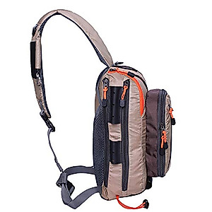 Kylebooker Fly Fishing Sling Packs Fishing Tackle Storage Shoulder Bag (Khaki)