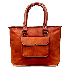 Firu-Handmade Leather Purses for Women Leather Tote Bag Satchel Vintage Genuine Leather Purses for Women Handbag Office Casual with outer Pocket