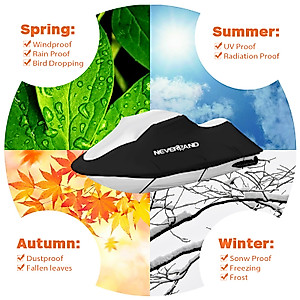 NEVERLAND Jet Ski Cover, Jetski Covers Suitable for 2 3 Seater Heavy Duty Waterproof 210D with 2 Air Vent Marine Grade UV Resistant Compatible with Yamaha Sea-Doo Kawasaki Lengths 115'' to 120"