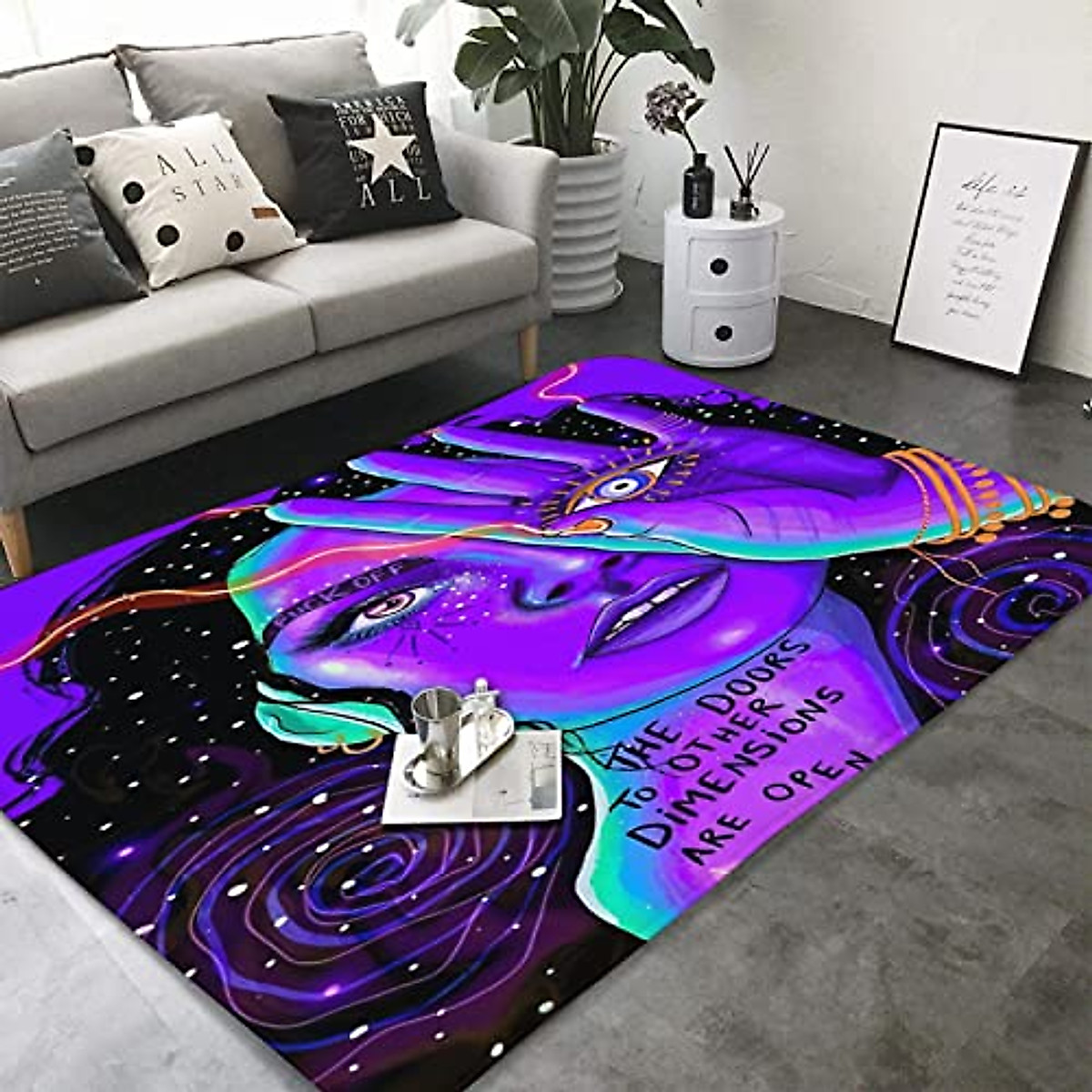 3x5 Ft Super Soft Indoor Modern Area Rug Rugs for Living Room Bedroom Purple Light Cool Girl Hippie Psychedelic 60x39 Inch Rug