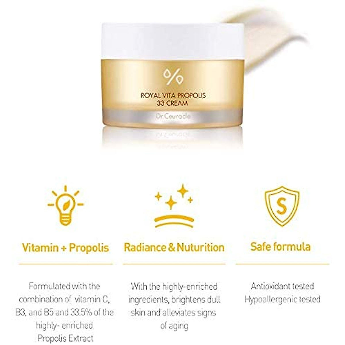 Dr.Ceuracle Royal Vita Propolis 33 Cream (50ml / 1.69 fl. oz.) - Ultimate Glow and Nourish Cream for Radiant Skin, Vitamin, Propolis, Royal Jelly Extract