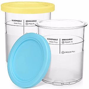 FIRJOY 24 oz. Containers | Extra Replacement Pints and Lids - Compatilbe with Ninja Creami NC501, NC500 Series/Deluxe 11-in-1 Ice Cream Maker (2 Pack - Blue, Yellow)