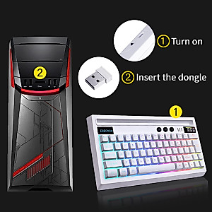 EQEOVGA L640 60% Wireless Gaming Keyboard,3300mAh Battery 2.4G Wireless Stand Design，RGB Backlit Waterproof Mini Compact 63 Key for PC/Mac Gamer, Typist, Travel, Easy to Carry on Business Trip(White)