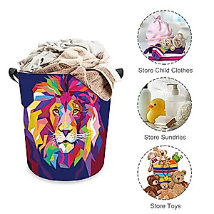 Colorful Lion Head Large Laundry Basket Hamper Bag Washing with Handles for College Dorm Portable