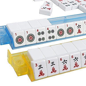 HNDTEK American Mah Jongg Mahjong Set 166 Tiles, 4 Colors All-in-One Rack/Pushers, Red Soft Bag and Accessories –Classic Full Size Complete Mahjongg Mah Jong Set