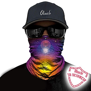 Obacle Seamless Bandana for Rave Face Mask Dust Wind UV Sun Protection Neck Gaiter Tube Mask Headwear Bandana for Women Men Festival Party Motorcycle Riding Fishing Outdoor (Starry Sky Purple Gold)