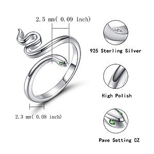 Mic Tai 925 Sterling Silver Snake Ring for Women Adjustable Thumb Jewelry Green Rings Gifts (Silver)