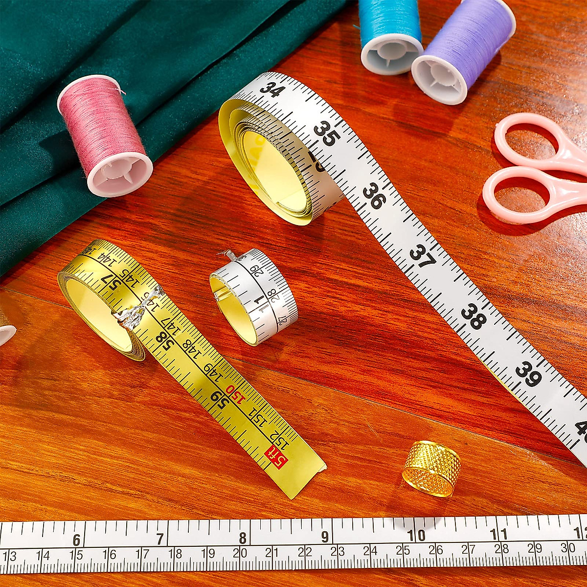 4 Size Workbench Ruler Adhesive Backed Tape Measure Waterproof Sticky Measuring Tape in 60 Inches/ 152 cm, 24 Inches/ 61 cm, 12 Inches/ 30 cm, 40 Inches/ 101 cm Ruler for Work