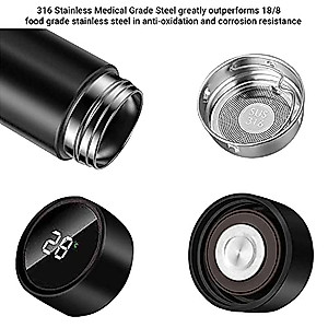 Aqual 17 Fl Oz500ml Stainless Steel Water Bottle with LED Temperature Display-Double Wall Vacuum Insulated | Leak Proof Keep Cold 24 Hrs and Warm 12 Hrs | Varied Colors Thermo Travel Modern Mug(Black)