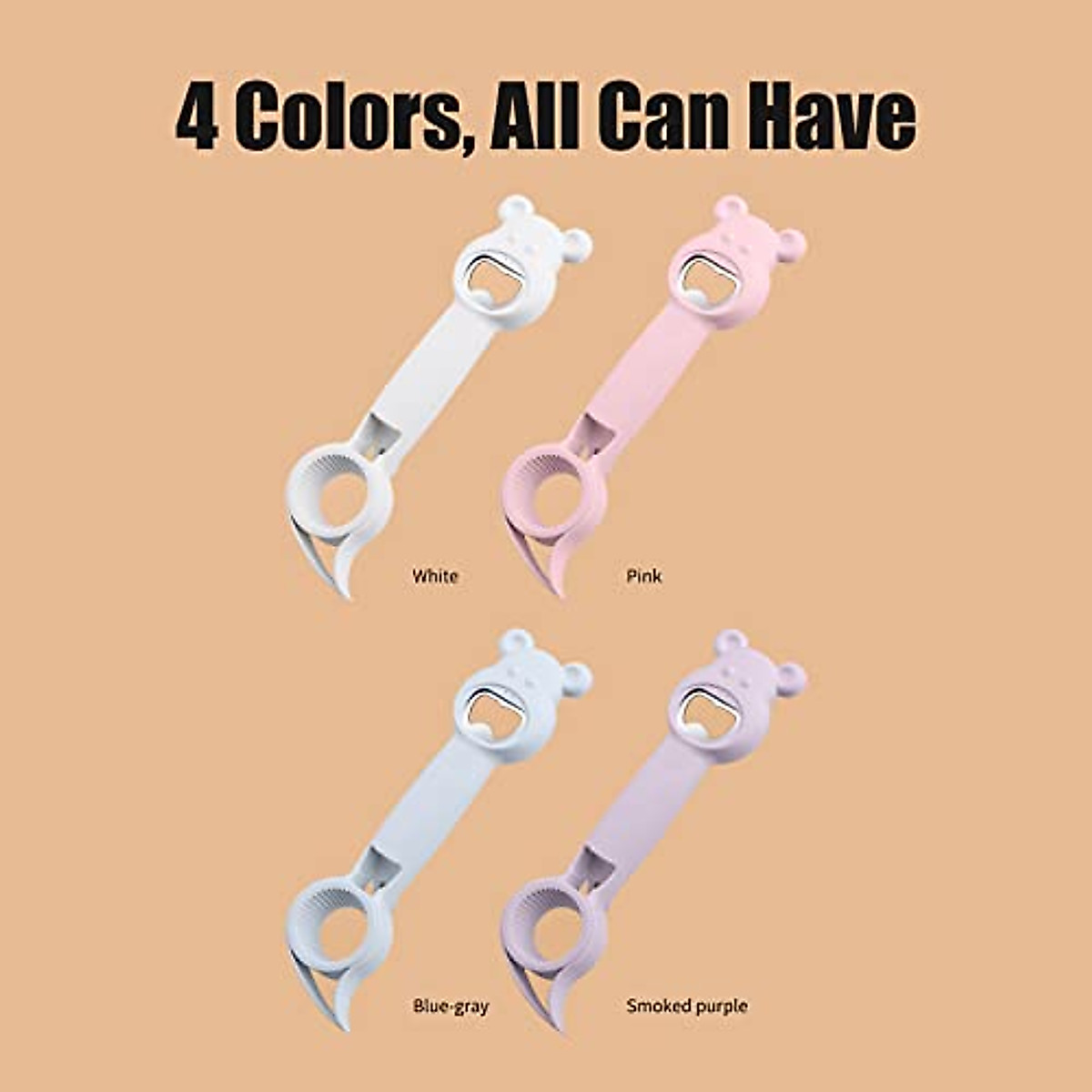 4 in 1 Multi Function Can Opener Bottle, Cute bear Opener for Elderly, Bar Tool Accessories for Jelly Jars, Wine, Beer and Othe（4pcs）