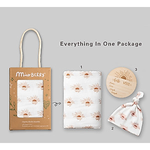 Miaoberry 100% Organic Cotton Baby Muslin Swaddle Blanket Set| Clay Rust Boho Sunrays| Gender Neutral for Boys Girls|Rust Sunset Sunshine| Hospital Newborn Receiving Blanket |Newborn Unisex