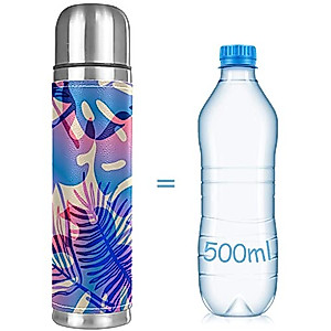Monstera and Banana Leaf Stainless Steel Water Bottle, Leak-Proof Travel Thermos Mug, Double Walled Vacuum Insulated Flask 17 OZ