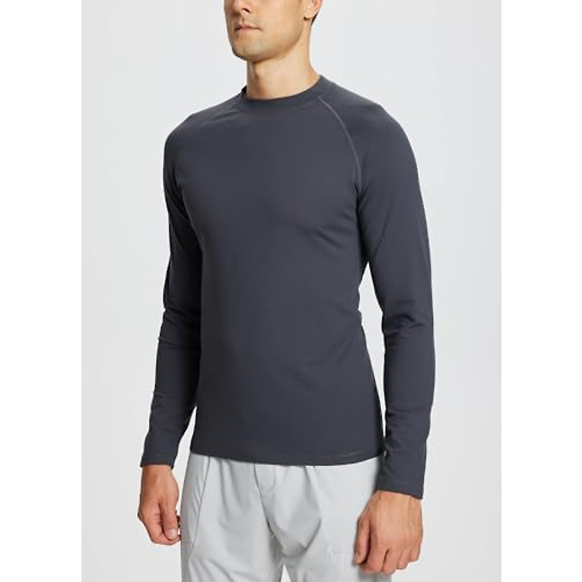 baleaf Men's Fleece Thermal Long Sleeve Shirt Cold Weather Workout Tops Moisture Wicking Running Shirt Dark Grey L