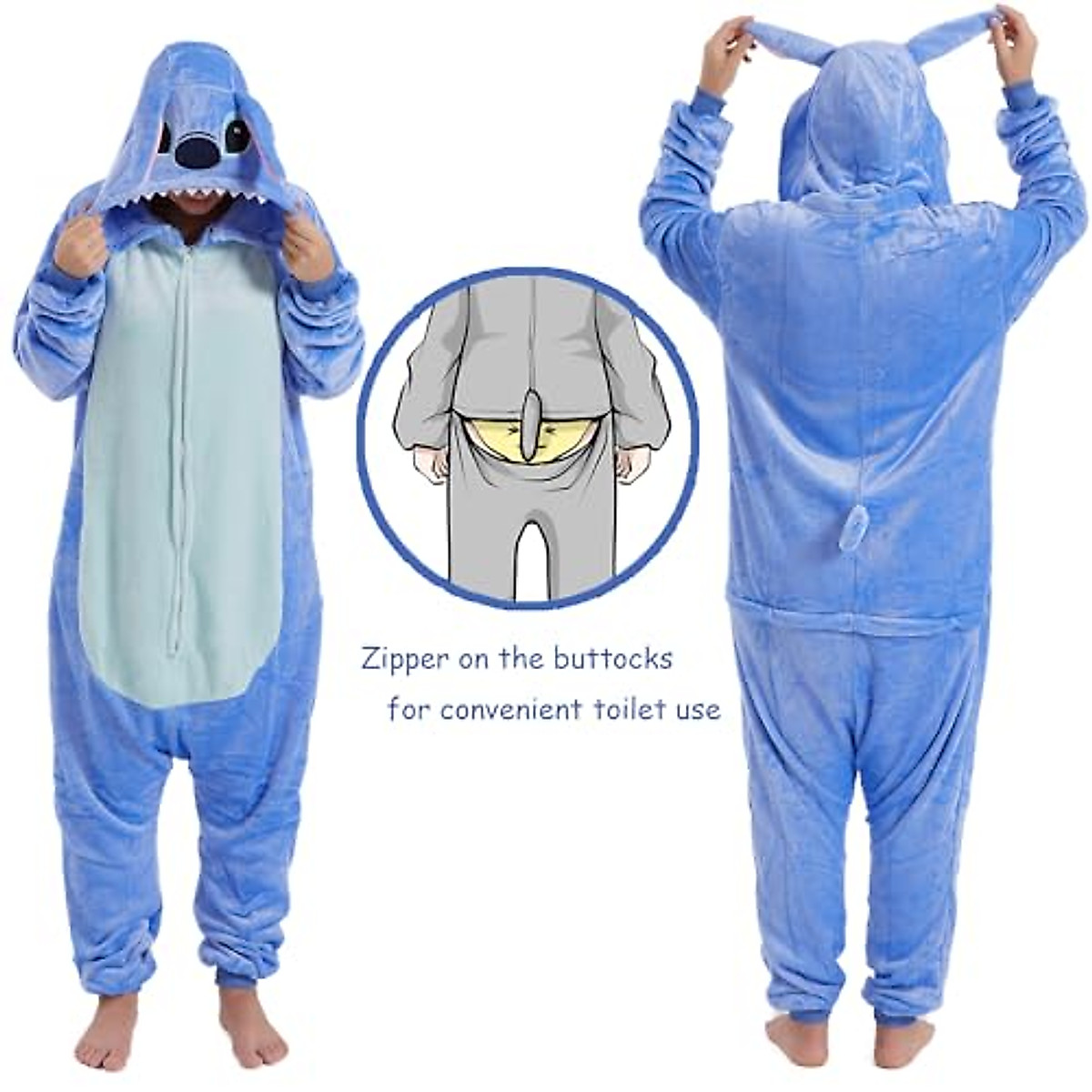 U-ParBoo Stitch Pajamas, Adult Stitch Onesie Unisex Adult Halloween Costume Animal Onesie Pajamas Sleepwear for Women Men Blue Stitch XL
