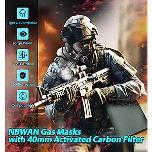 NBWAN Gas Respirator Mask with 40mm Activated Carbon Filter & Supply Air Hose, Gas Masks Survival Nuclear and Chemical Military Grade, Respirator Mask for Chemicals, Dust, Paint Spray, Organic Vapor
