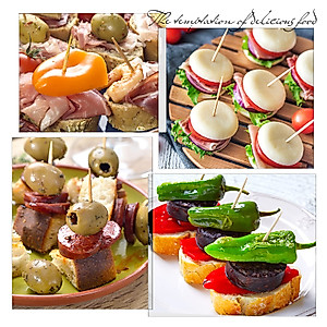 BLUE TOP Bamboo Wood Toothpicks 1000 PCS in 4 Bottles of 250, Round Sturdy Toothpick holder Double-Side Point,Toothpick Dispenser for Teeth,Food Pick Appetizers,Cocktails Fruits,Olive&DIY Craft