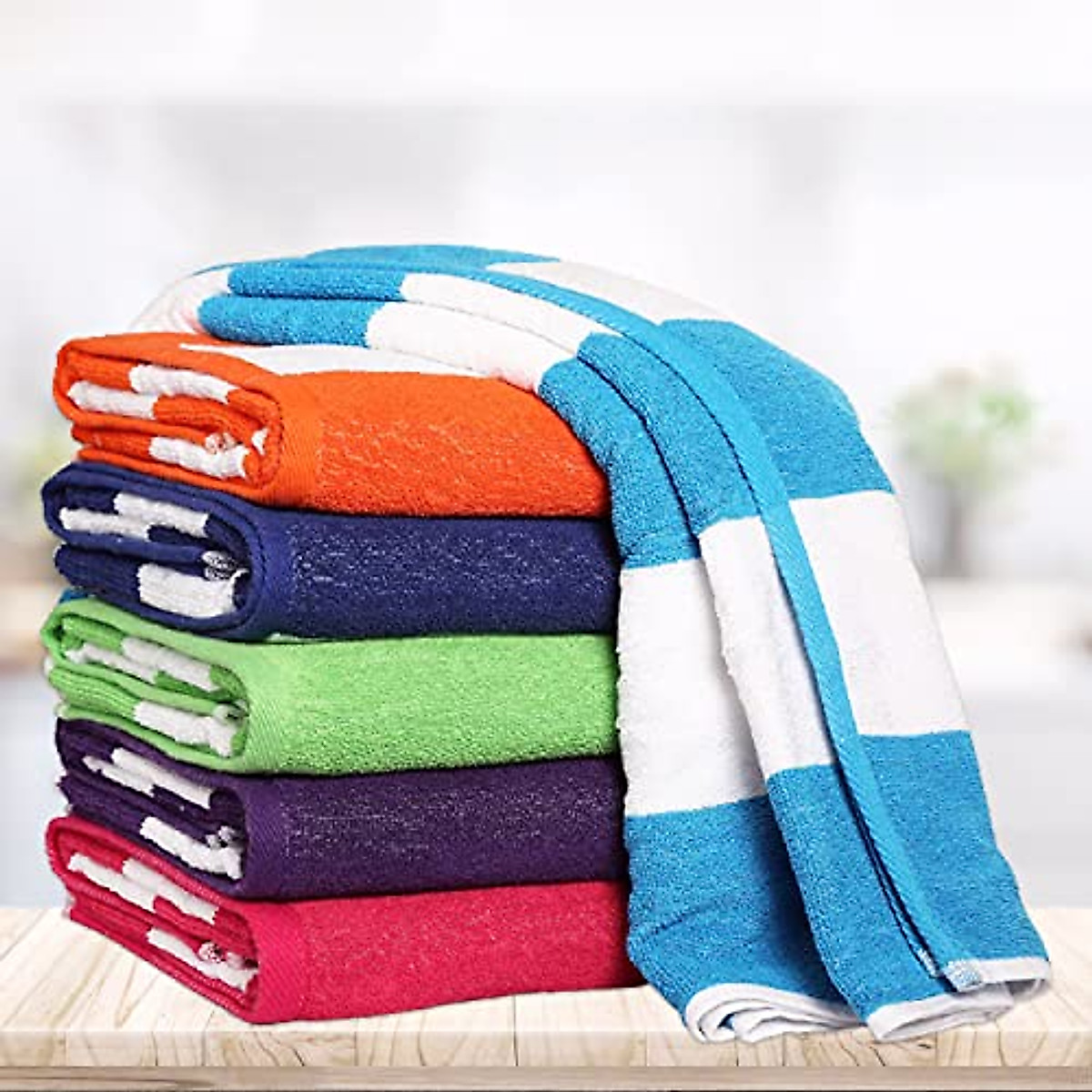 BolBom's, 6 Piece Beach Towel,100% Cotton Cabana Stripe Beach Towel,Oversize 30" x60” Quick Dry High Absorbent Towel for Beach,Travel,Swim,Pool,Yoga, Hotel,Parties,Guests & Perfect for Daily Use