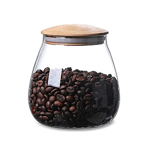 MOLADRI 800 ML/26 FL OZ Clear Cute Glass Storage Canister Holder with Airtight Bamboo Lid, Round Modern Decorative Container Jar for Coffee, Spice, Candy, Salt, Cookie, Condiment, Pepper, Sugar