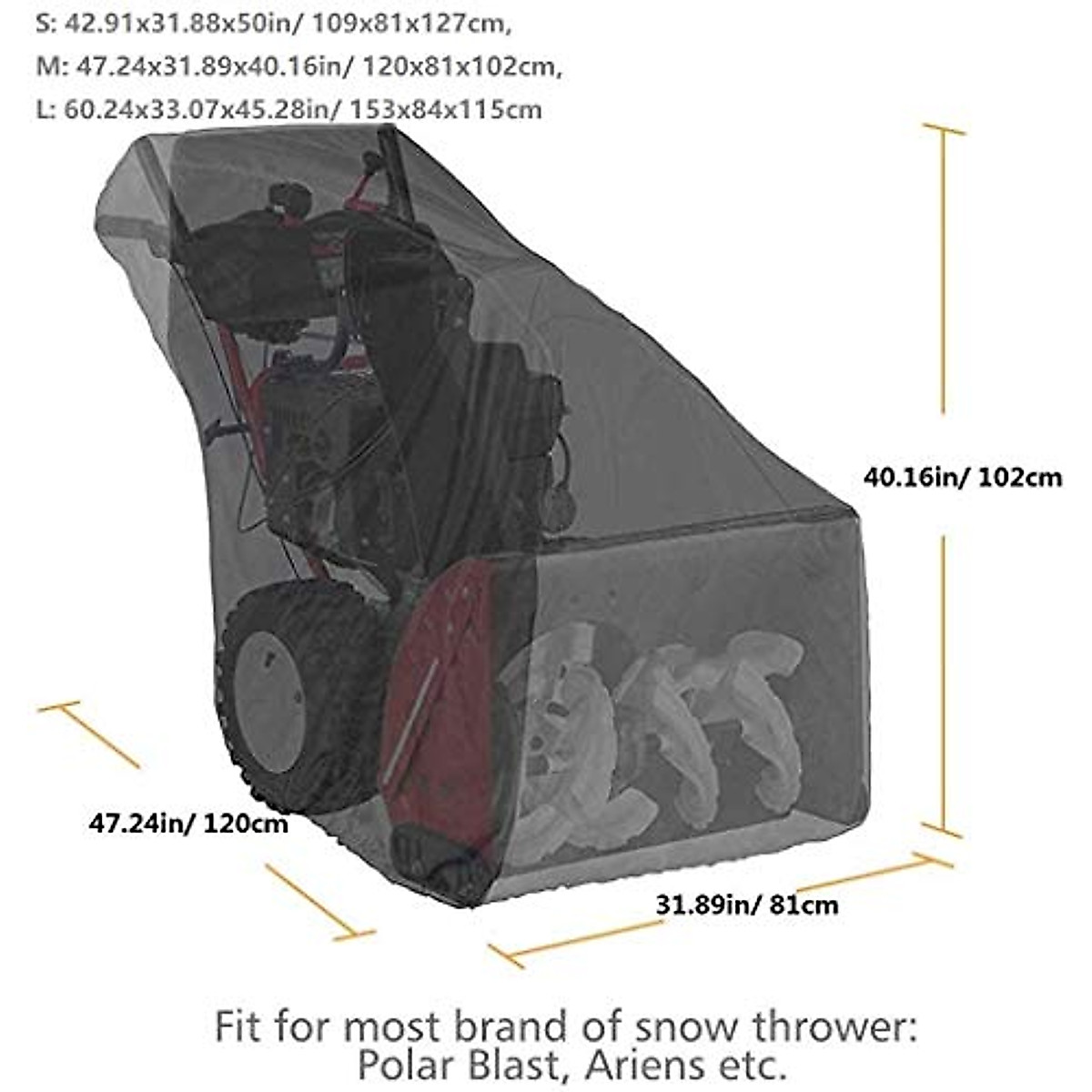 UCARE Snow Thrower Cover Dustproof Waterproof Snow Blower Covers for Most Electric Two-Stage Snow Throwers (S: 42.91x31.88x50in/ 109x81x127cm)