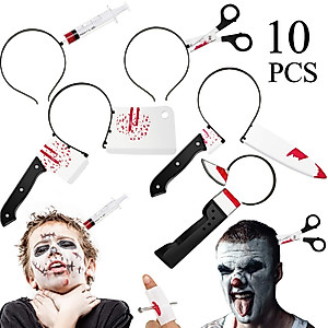 Gejoy 10 Pieces Halloween Horror Headband Zombie Headbands with Nail Through Finger Accessories Party Decorations Funny Props Multicoloured