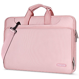 MOSISO 360 Protective Laptop Shoulder Bag Compatible with MacBook Air 15 inch M2 A2941 2023/Pro 16 inch M3 M2 M1 2023-2019, 15-15.6 inch Notebook,Matching Color Sleeve with Belt, Pink