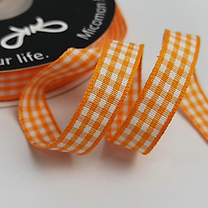 Micomon Orange Gingham Plaid Checked Ribbon 25 Yard Each Roll 100% Polyester (3/8", Orange)