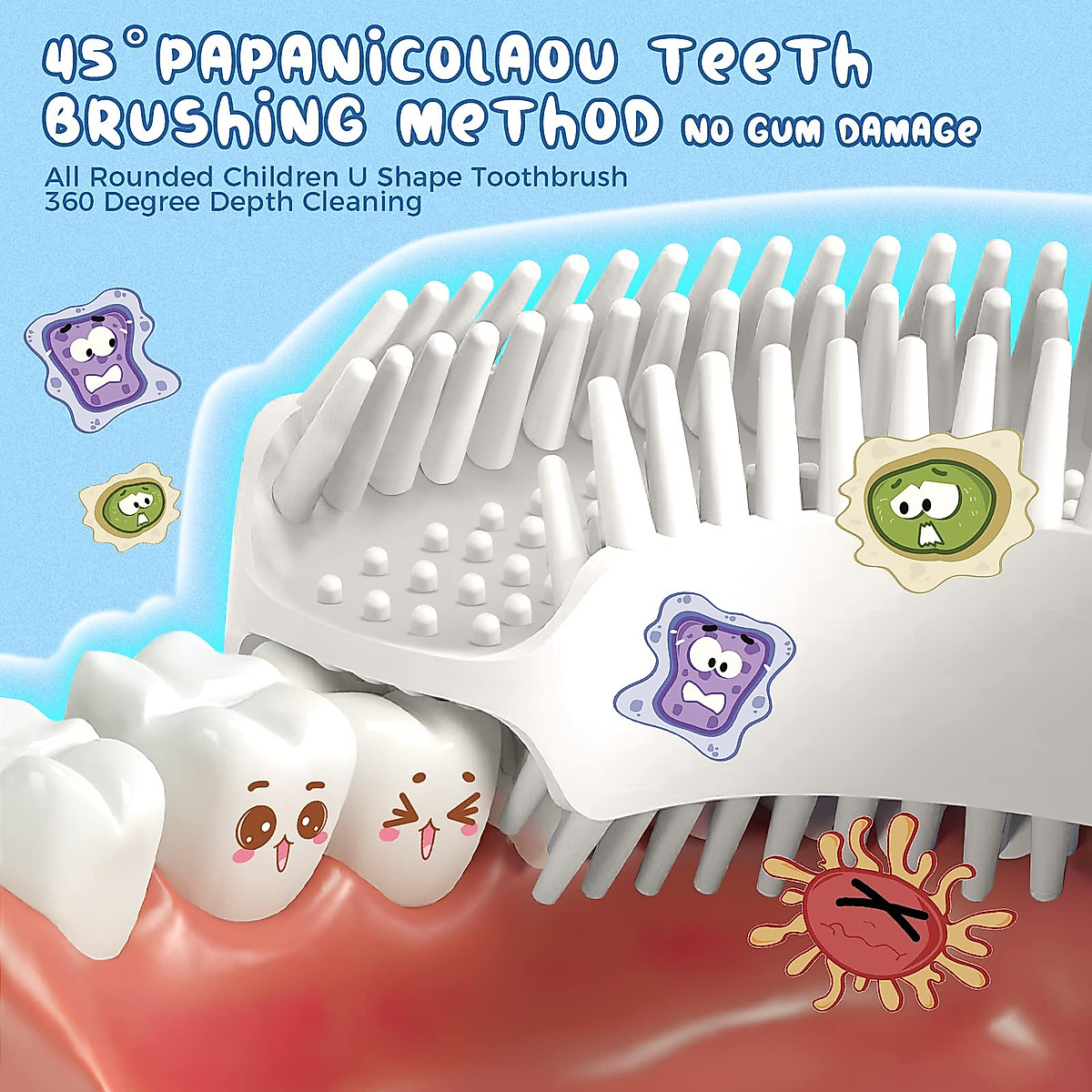 U Shaped Toothbrush Kids 4 Pack - Toddler Toothbrush with Food Grade Soft Silicone Brush Head, 360° Oral Teeth Cleaning Design for Kids' Toothbrush, Manual Whole Mouth Toothbrush for Kids Age 2-6